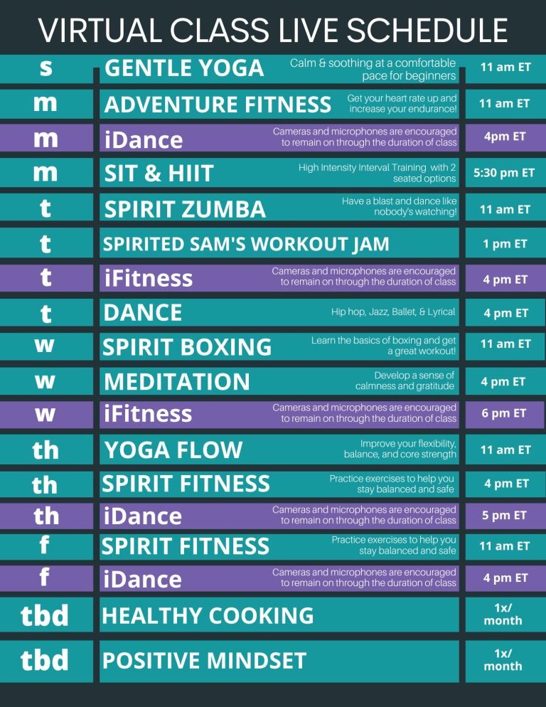 In-Person Class Schedule - Inclusive Fitness with SPIRIT Club